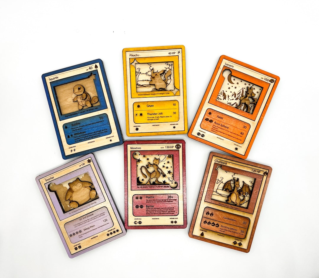 Pokémon Wooden Handmade Laser Cut Trading Card Inspired Pokémon Card ...