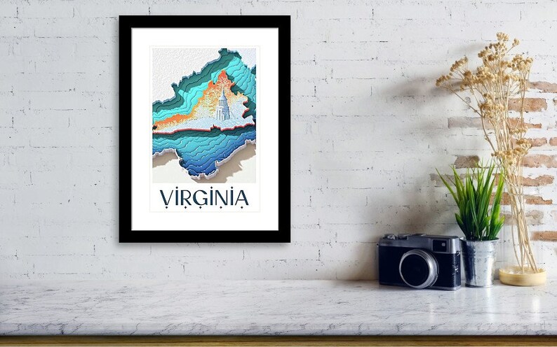 Virginia Poster for Office Travel Poster for Virginia Map Poster Wall ...