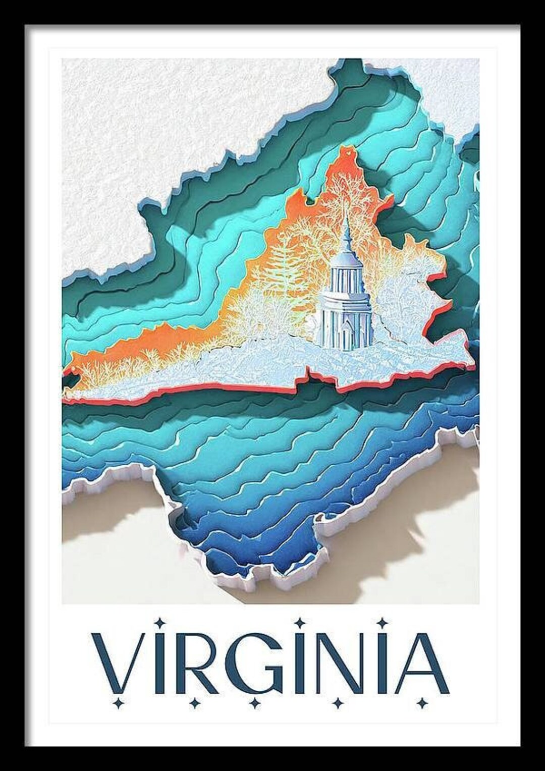 Virginia Poster for Office Travel Poster for Virginia Map Poster Wall ...