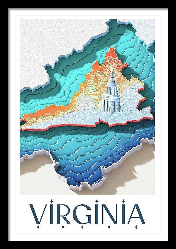 Virginia Poster for Office Travel Poster for Virginia Map Poster Wall ...