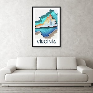 Virginia Poster for Office Travel Poster for Virginia Map Poster Wall ...