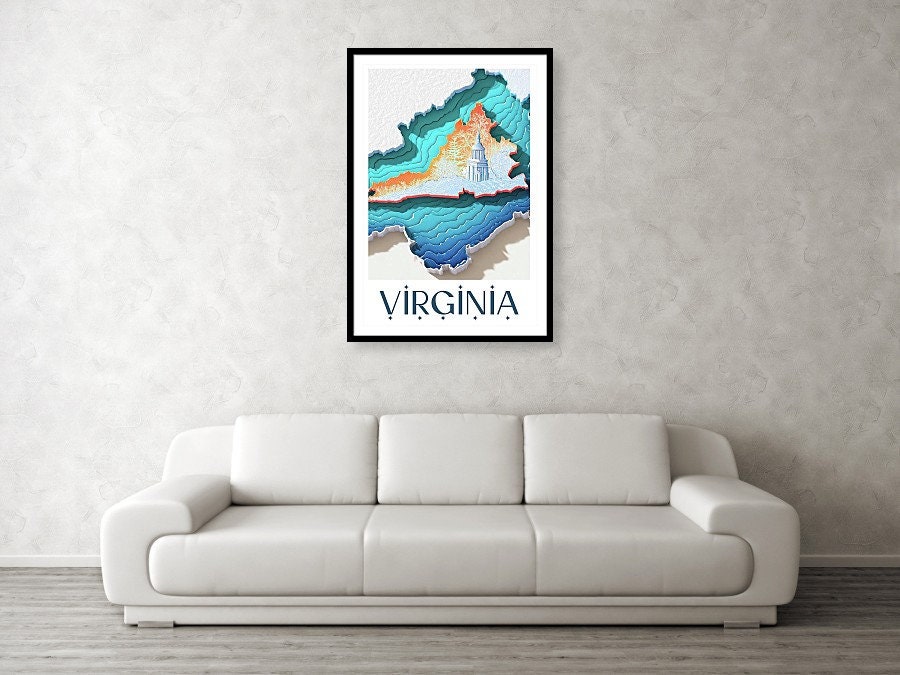 Virginia Poster for Office Travel Poster for Virginia Map Poster Wall ...