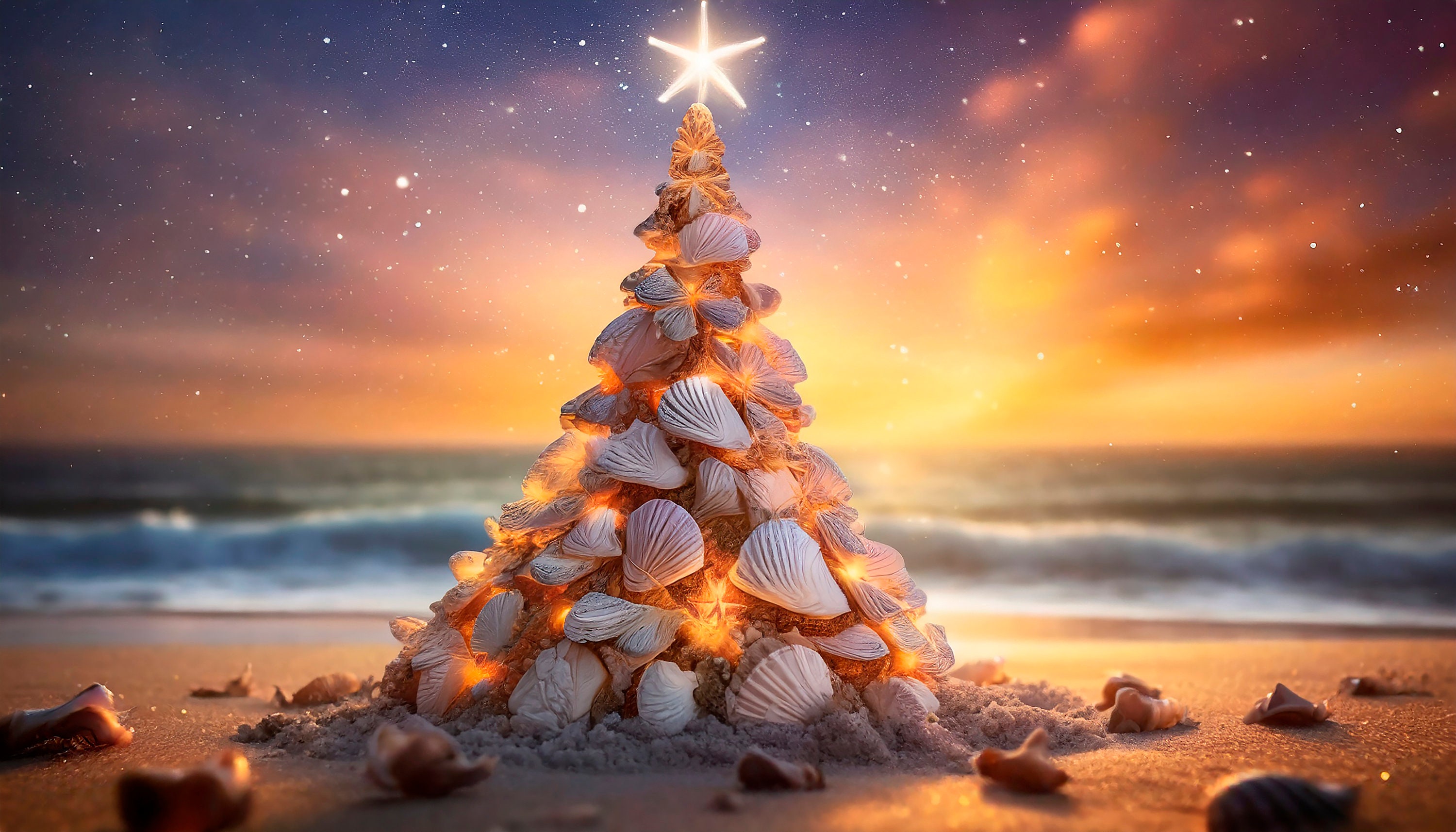 Shell Christmas Tree on the Beach, Christmas Art, Digital Download ...