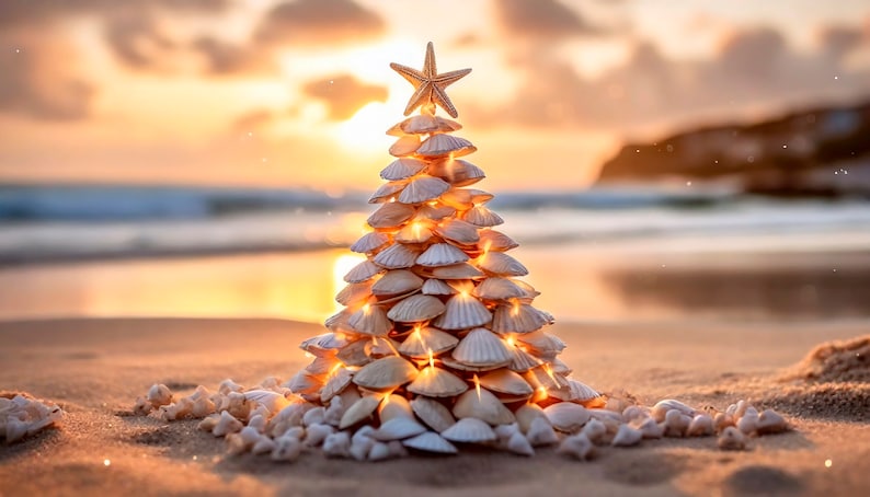 Shell Christmas Tree on the Beach Christmas Art Digital - Etsy UK