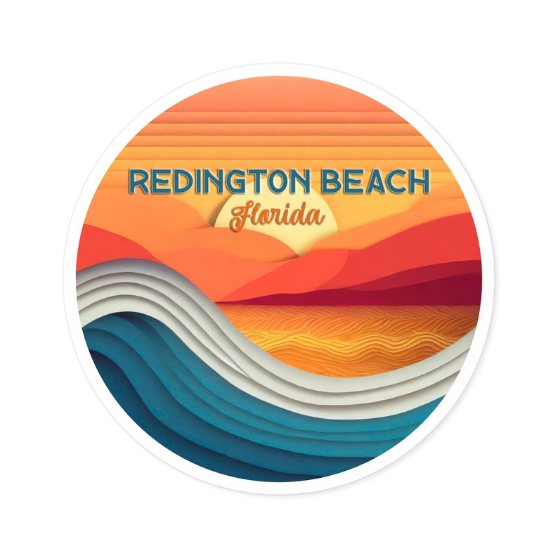 Redington Beach Florida Round Sticker, Florida Sticker, Retro Sunset ...