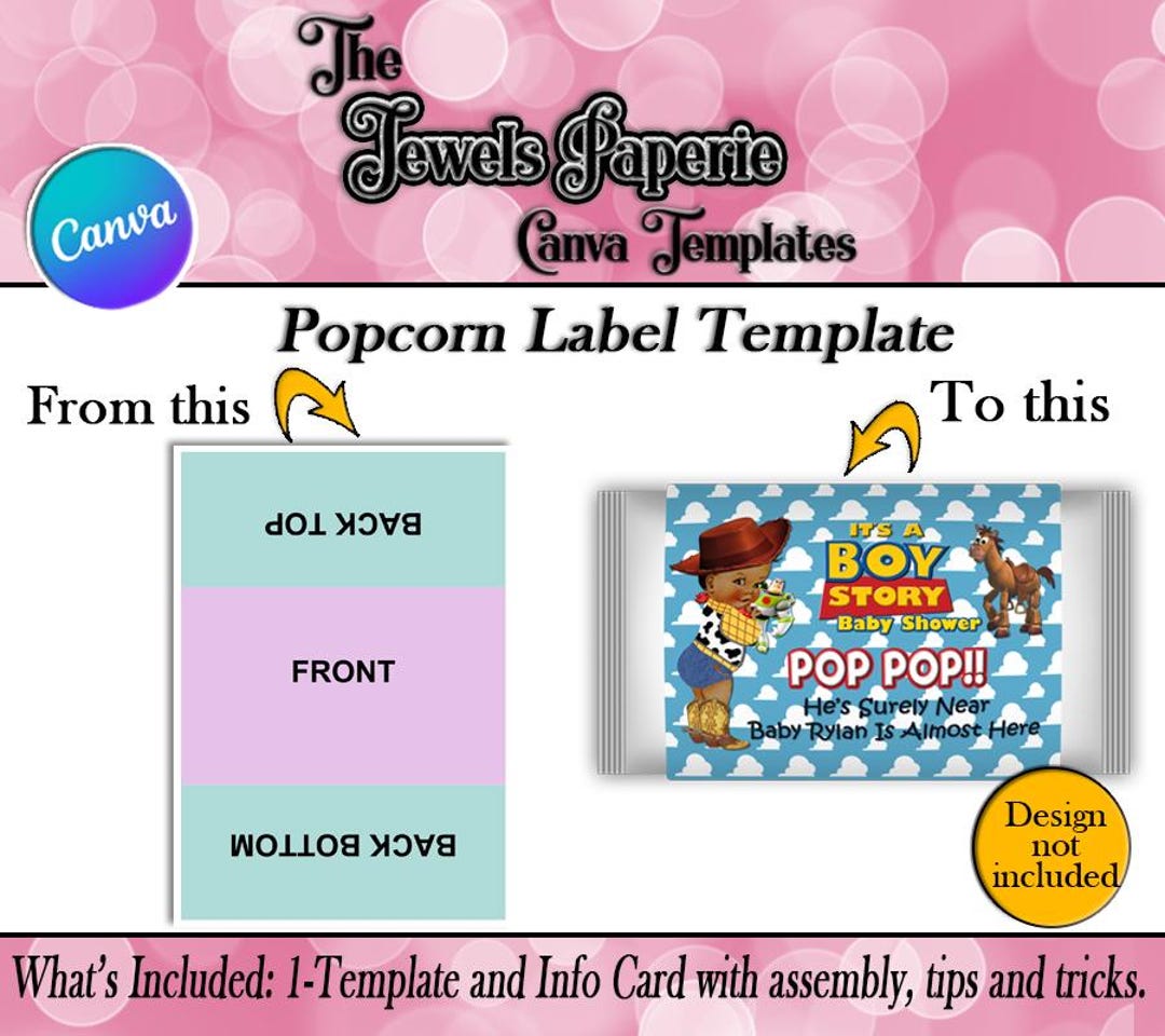 Canva Popcorn Label Template-popcorn Template-popcorn Party Favor-party ...
