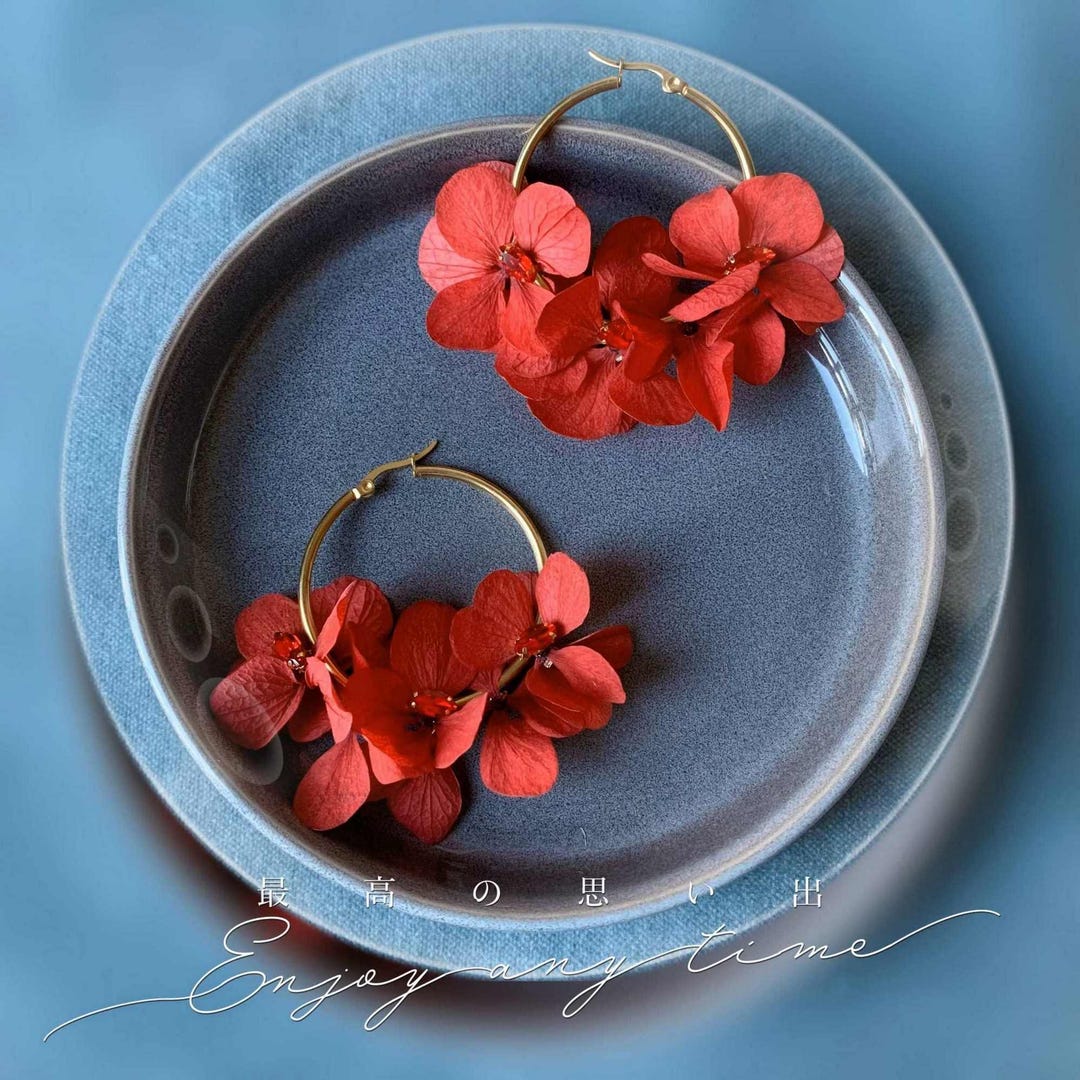GARANCE - Red Hydrangea Flower Creole Earrings Red Wedding Jewelry ...
