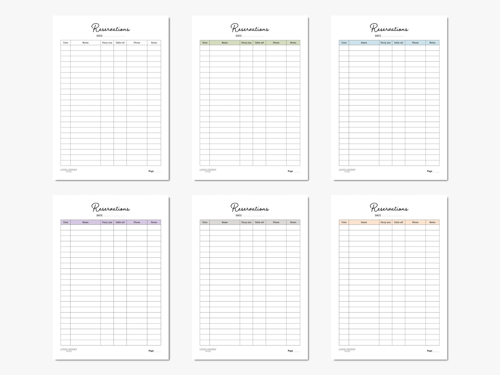 Reservations List | Digital Download PDF Printable | A4, A5, Letter ...