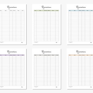 Reservations List | Digital Download PDF Printable | A4, A5, Letter ...
