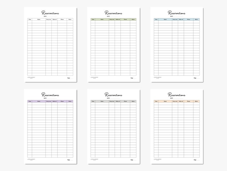Reservations List | Digital Download PDF Printable | A4, A5, Letter ...