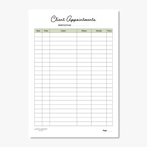 Client Appointments | Digital Download PDF Printable | A4, A5, Letter ...