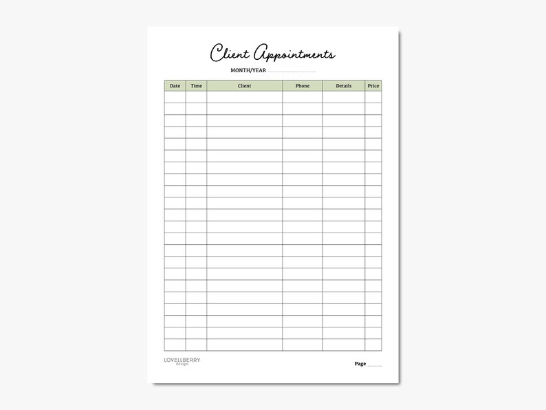 Client Appointments | Digital Download PDF Printable | A4, A5, Letter ...
