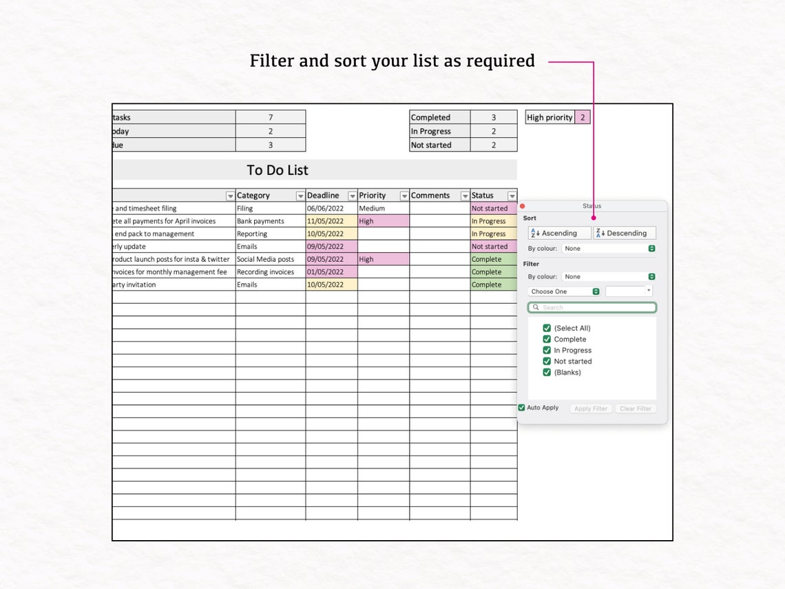 To Do List | Task Allocation Excel Spreadsheet | Digital Download Excel ...