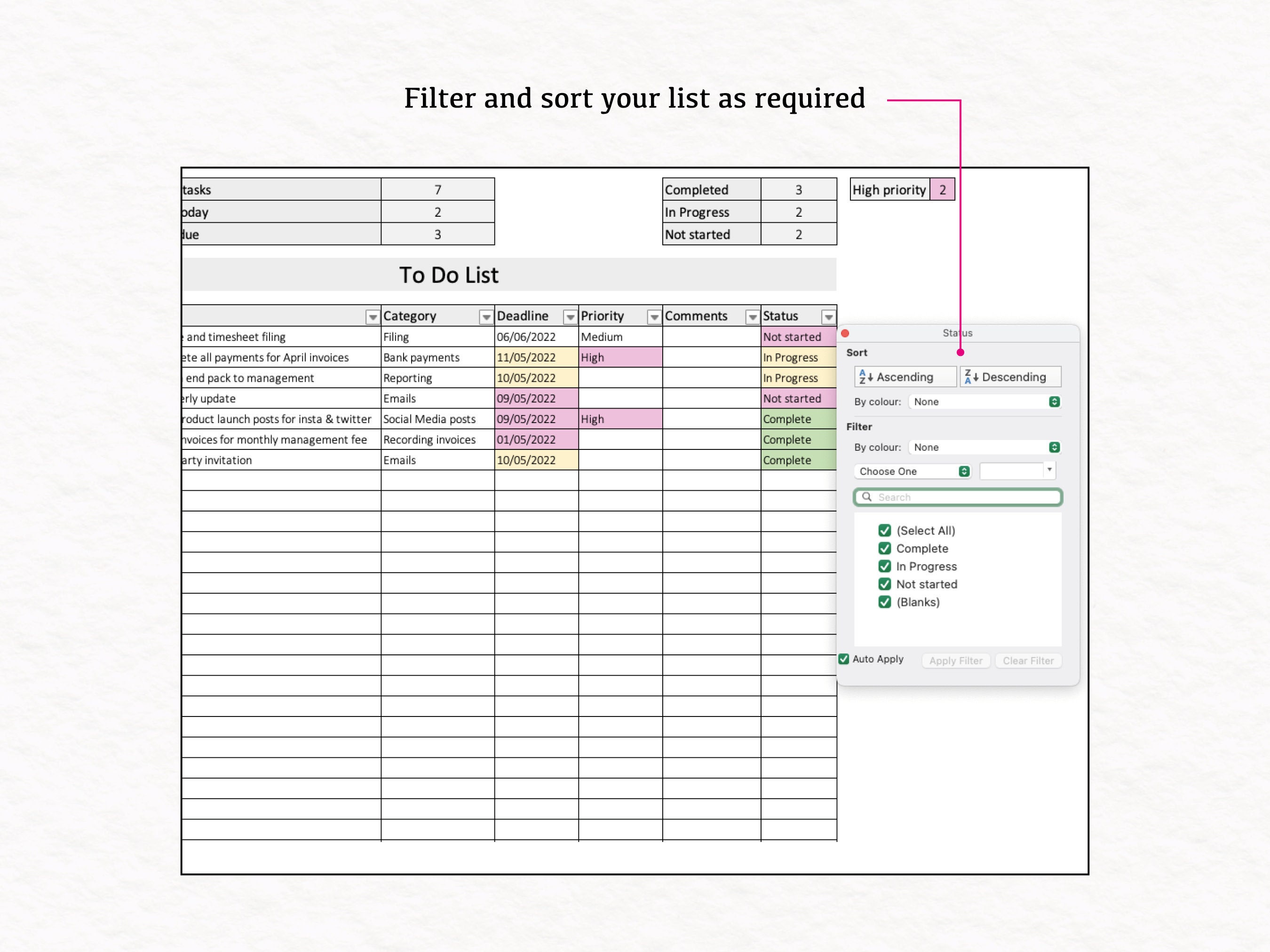 To Do List | Task Allocation Excel Spreadsheet | Digital Download Excel ...