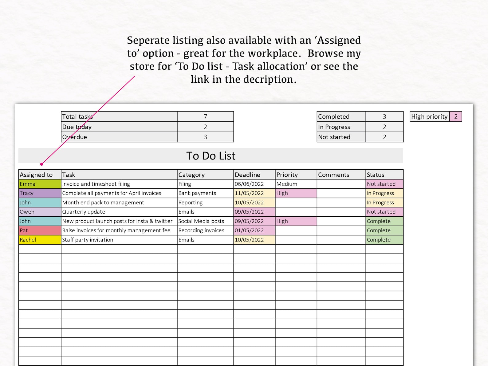 To Do List Excel Spreadsheet | Digital Download Excel Template ...