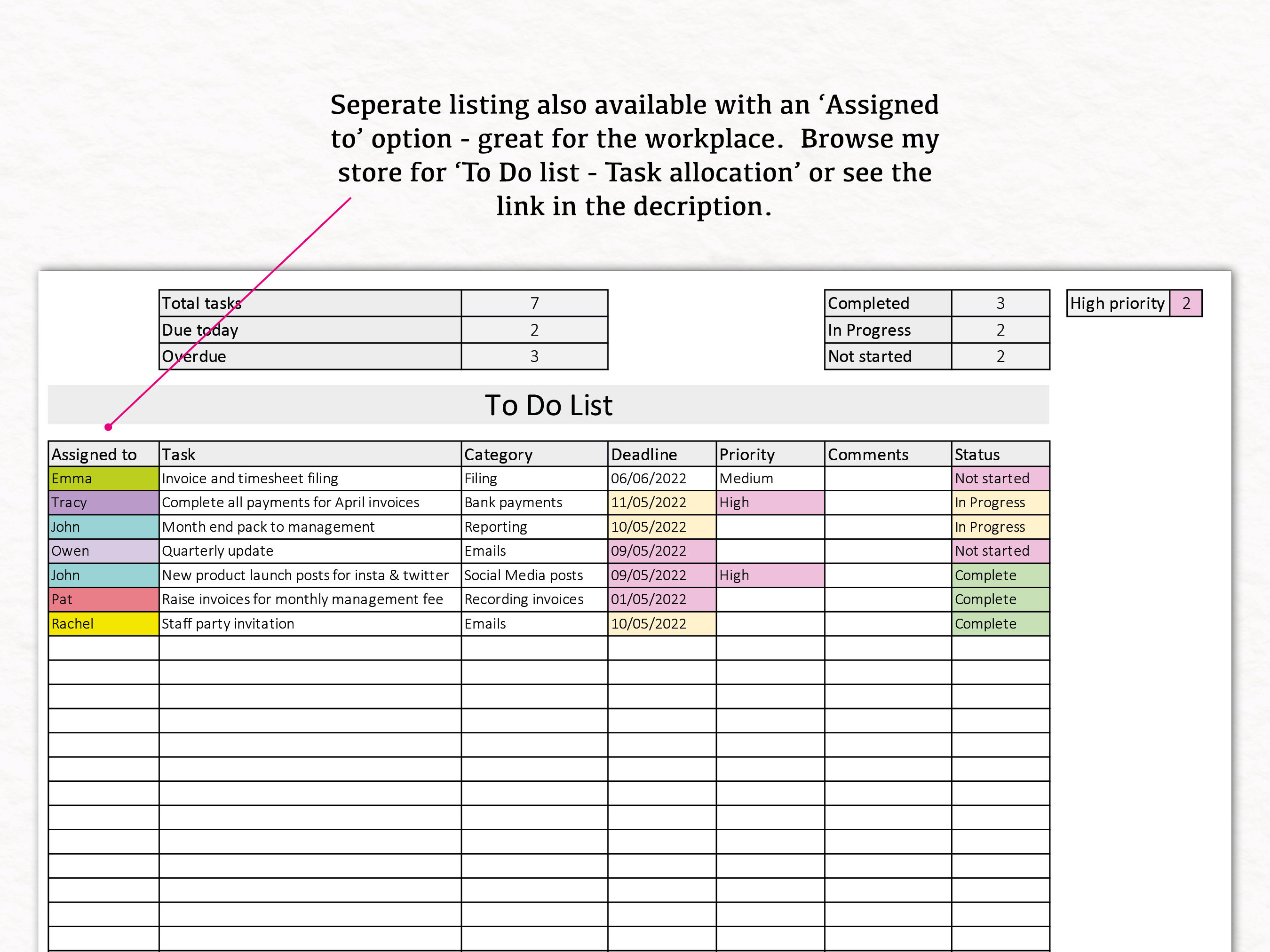 To Do List Excel Spreadsheet | Digital Download Excel Template ...