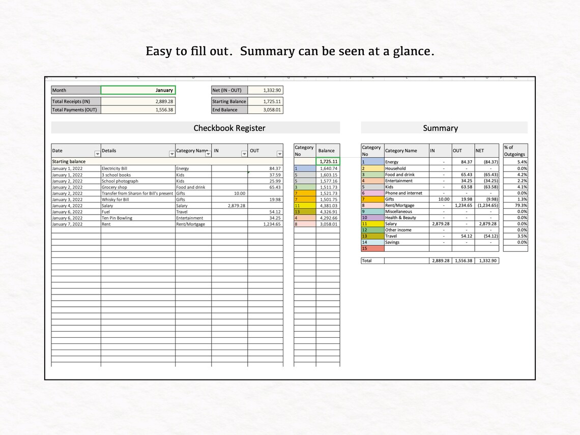 Checkbook Register Excel Spreadsheet | Digital Download Excel Template ...