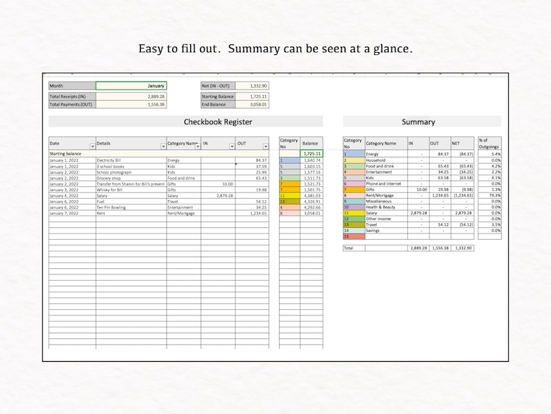 Checkbook Register Excel Spreadsheet | Digital Download Excel Template ...