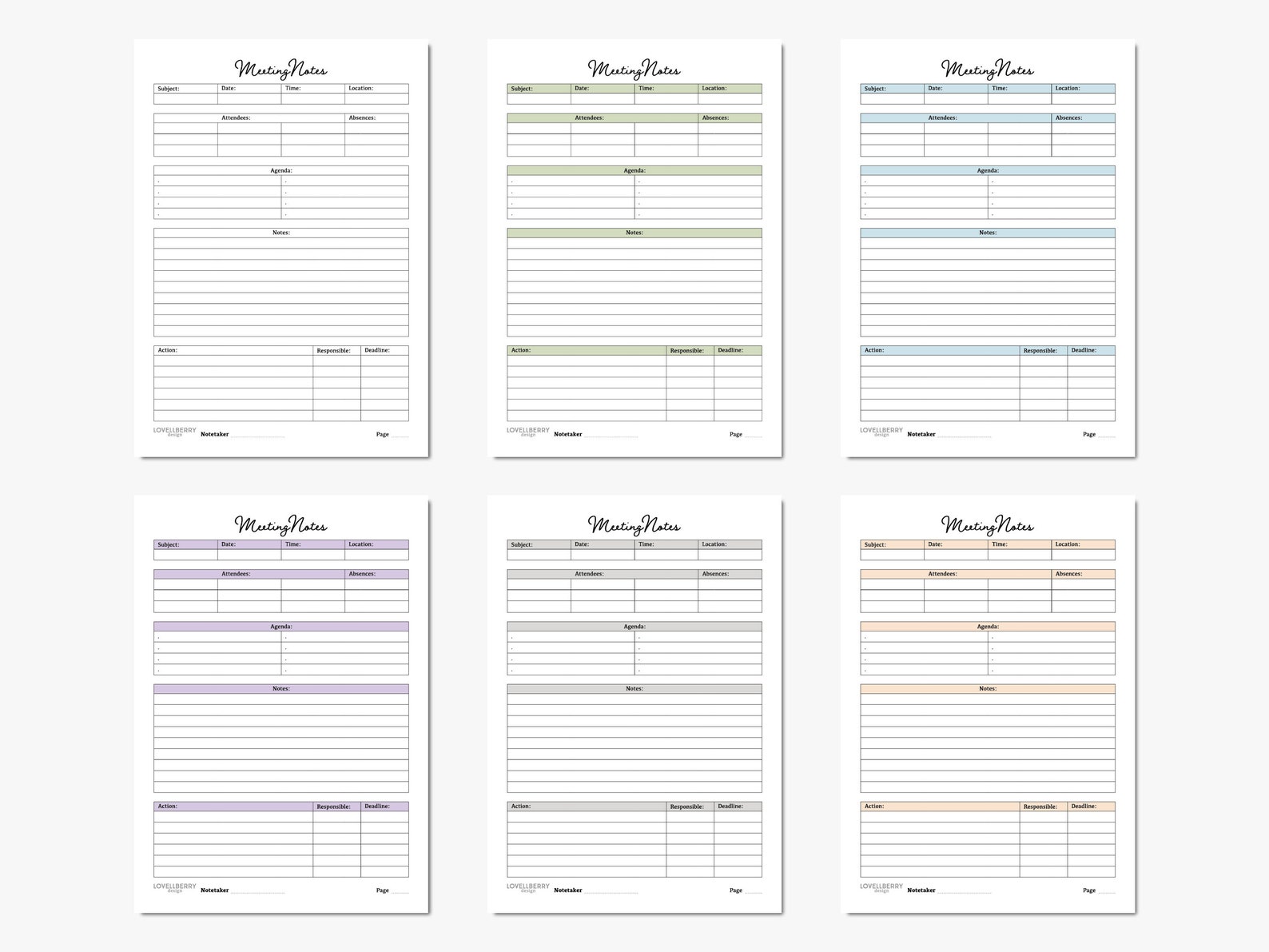 Meeting Notes | Digital Download PDF Printable | A4, A5, Letter ...