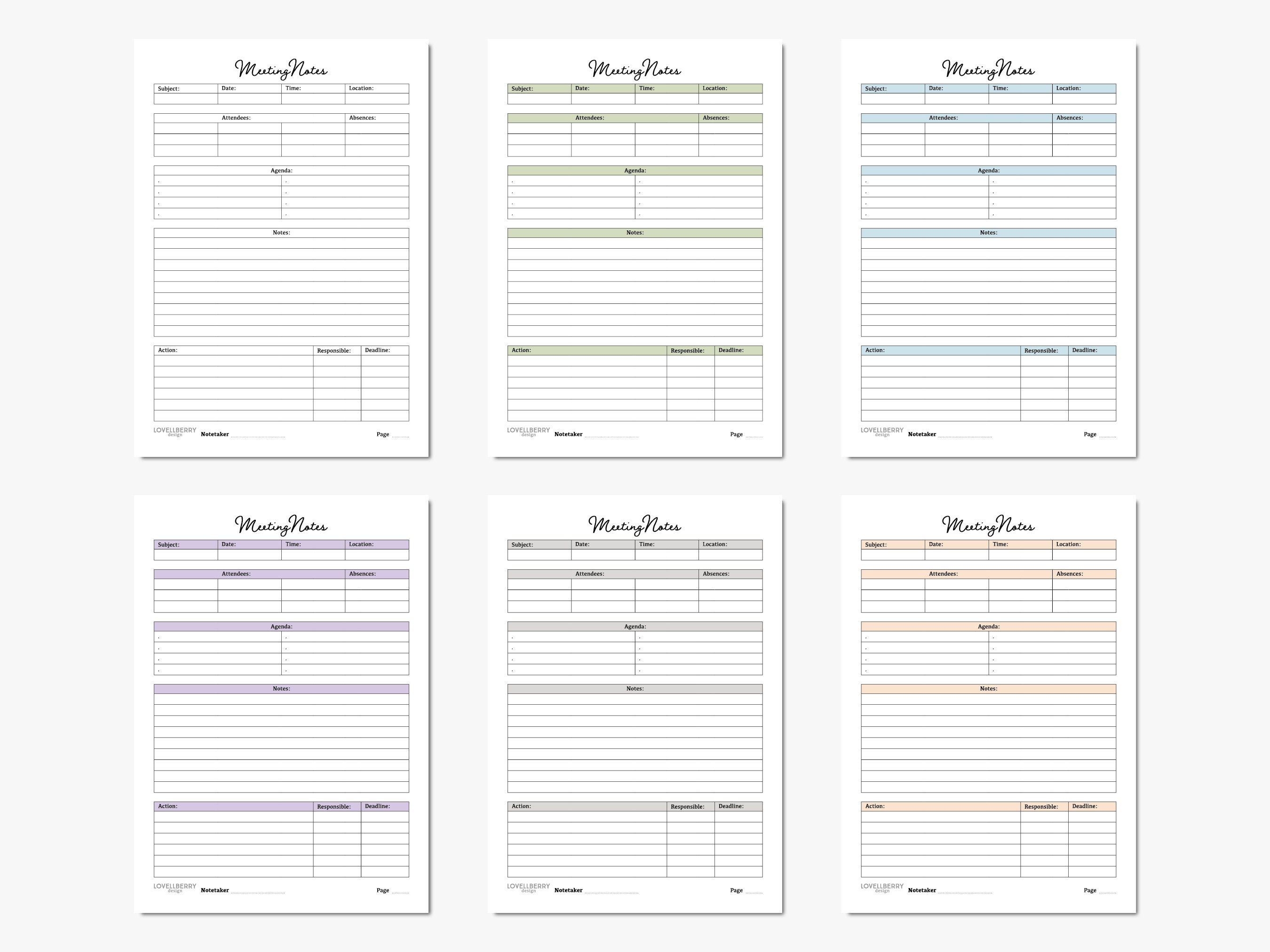 Meeting Notes | Digital Download PDF Printable | A4, A5, Letter ...