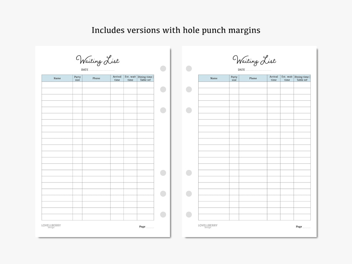 Waiting List | Digital Download PDF Printable | A4, A5, Letter | Table ...