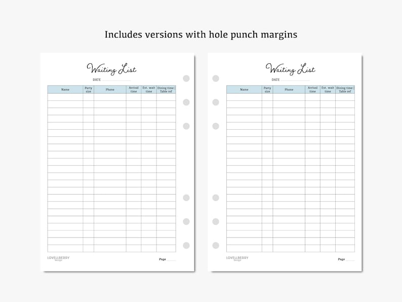 Waiting List | Digital Download PDF Printable | A4, A5, Letter | Table ...