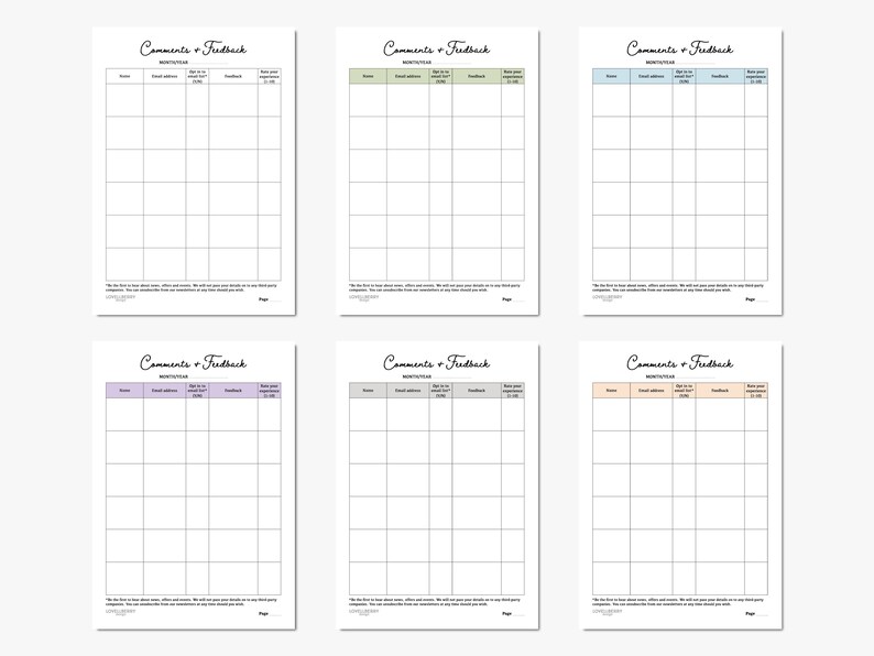 Comments & Feedback Form | Digital Download PDF Printable | A4, A5 ...
