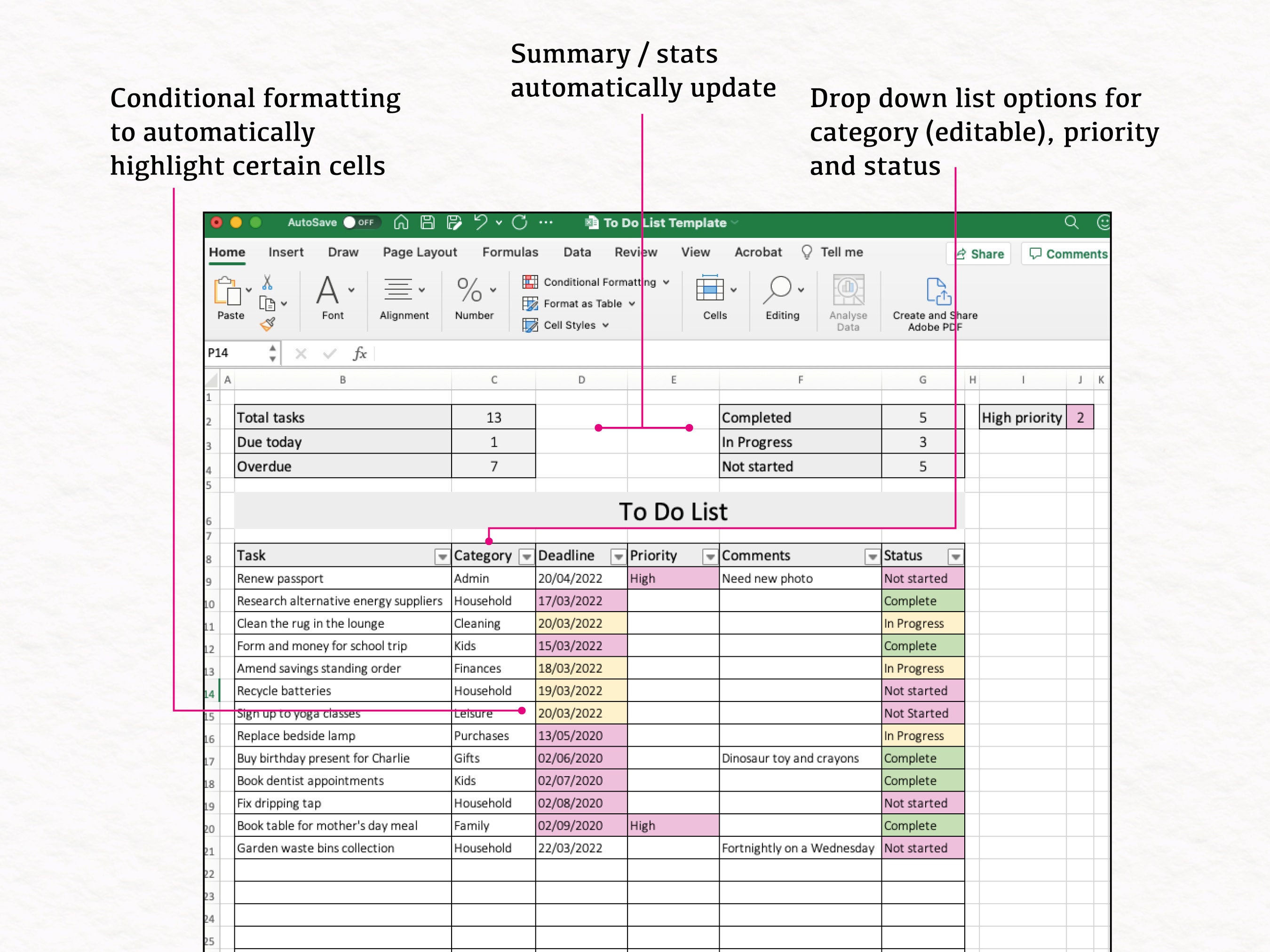 To Do List Excel Spreadsheet | Digital Download Excel Template ...