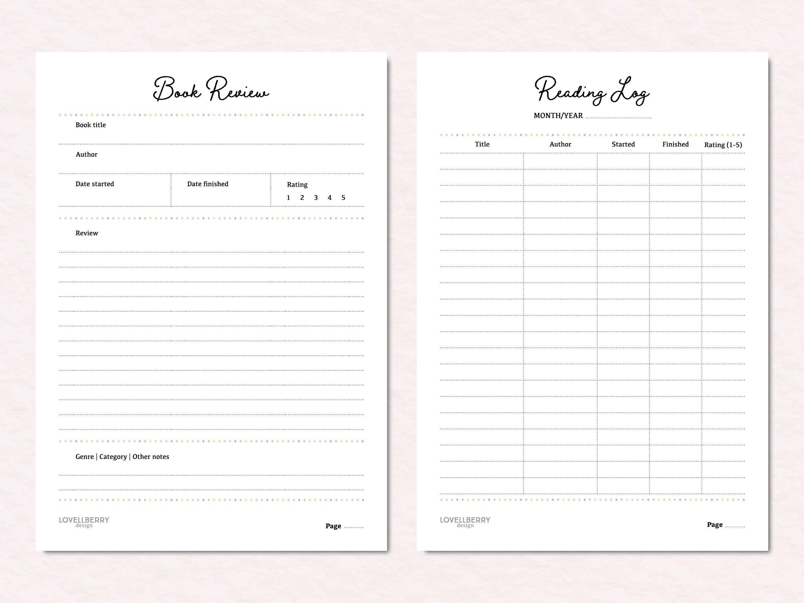 Book Review | Digital Download PDF Printable | A4, A5 & Letter Sizes ...