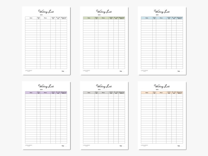 Waiting List | Digital Download PDF Printable | A4, A5, Letter | Table ...