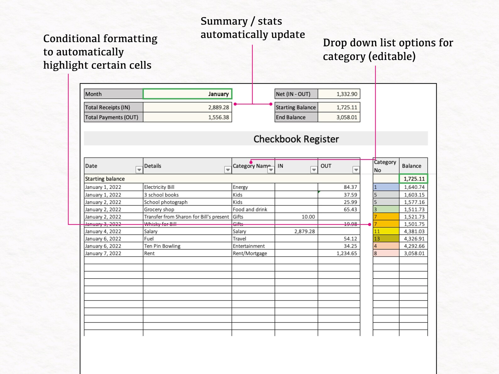 Checkbook Register Excel Spreadsheet | Digital Download Excel Template ...