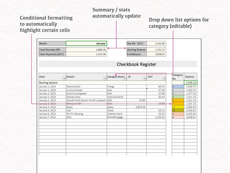 Checkbook Register Excel Spreadsheet | Digital Download Excel Template ...