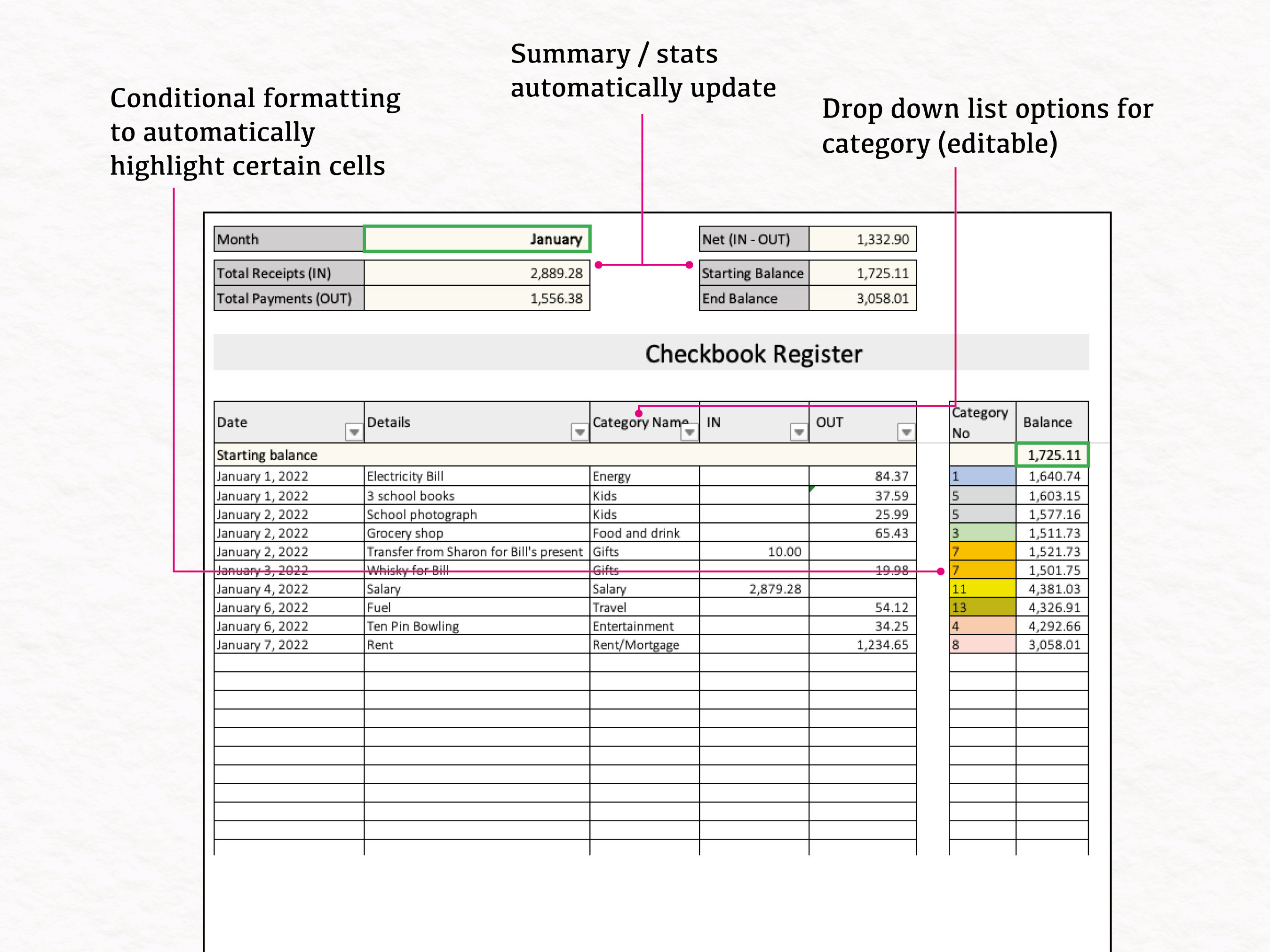 Checkbook Register Excel Spreadsheet | Digital Download Excel Template ...