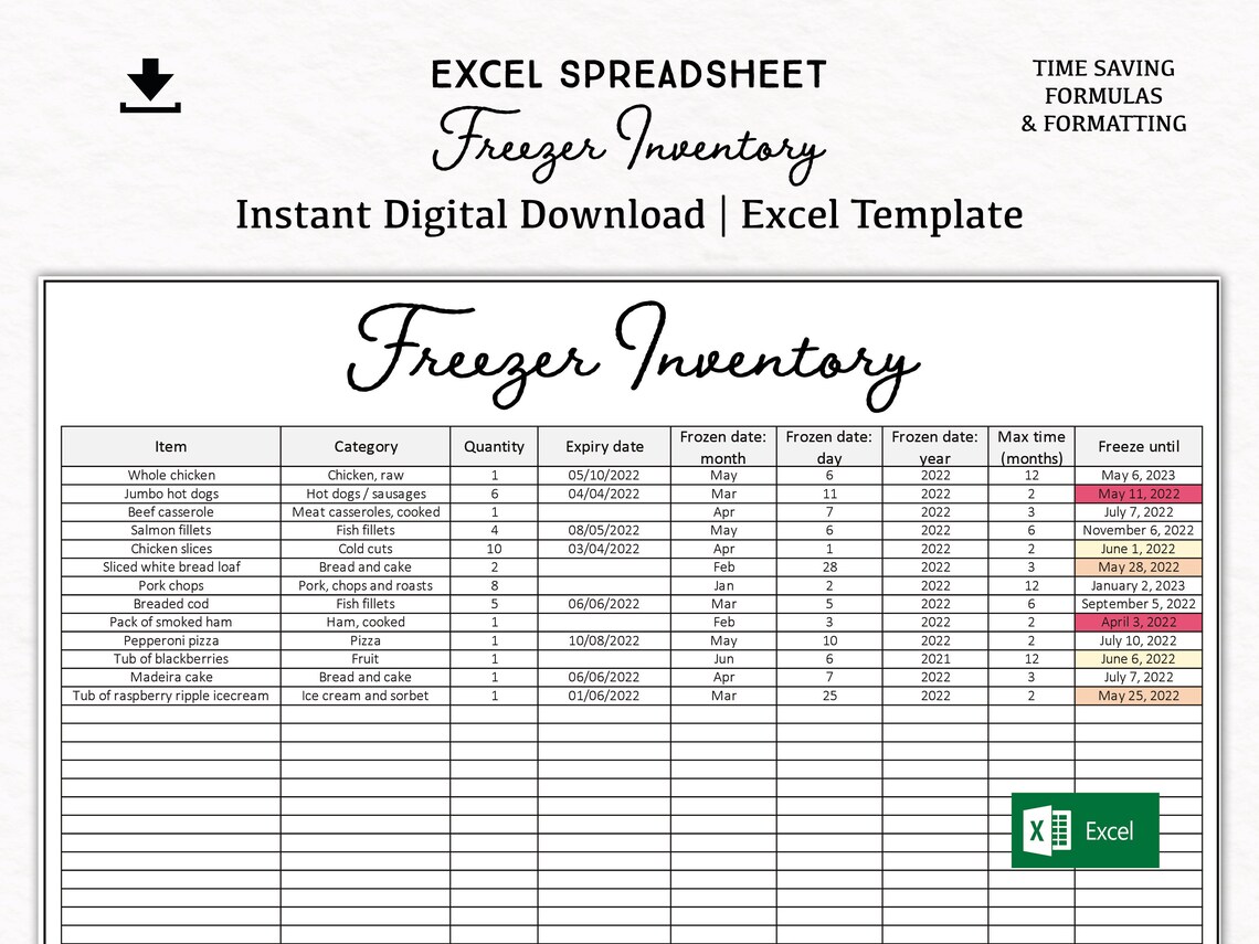 Freezer Inventory Excel Spreadsheet | Digital Download Excel Template ...