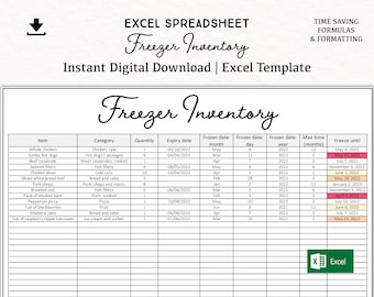 Fridge Inventory Excel Spreadsheet | Digital Download Excel Template ...