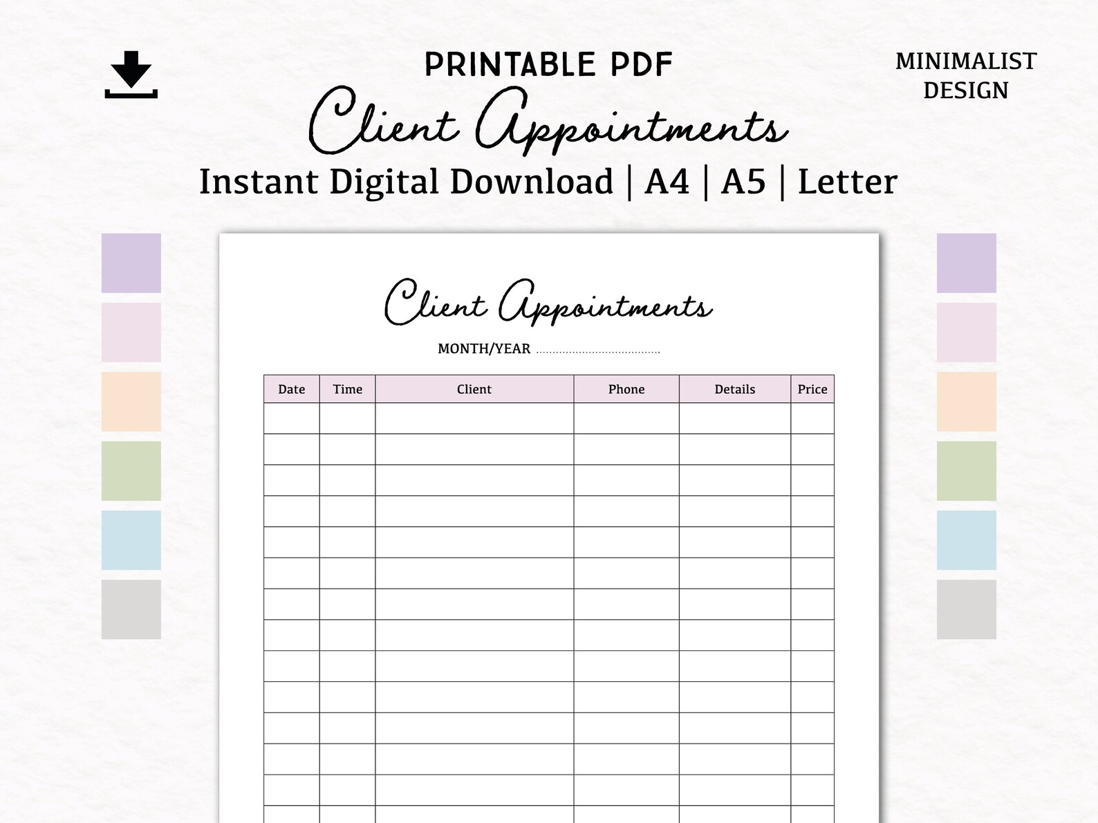 Client Appointments | Digital Download PDF Printable | A4, A5, Letter ...