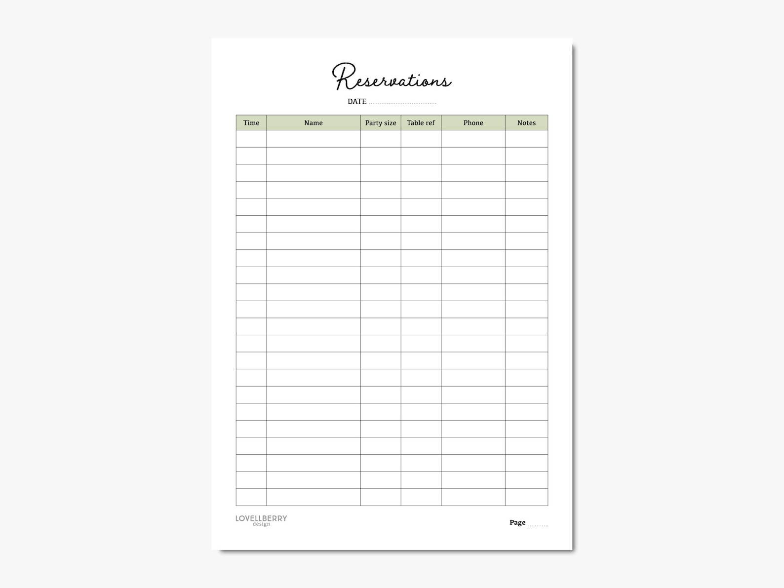Reservations List | Digital Download PDF Printable | A4, A5, Letter ...