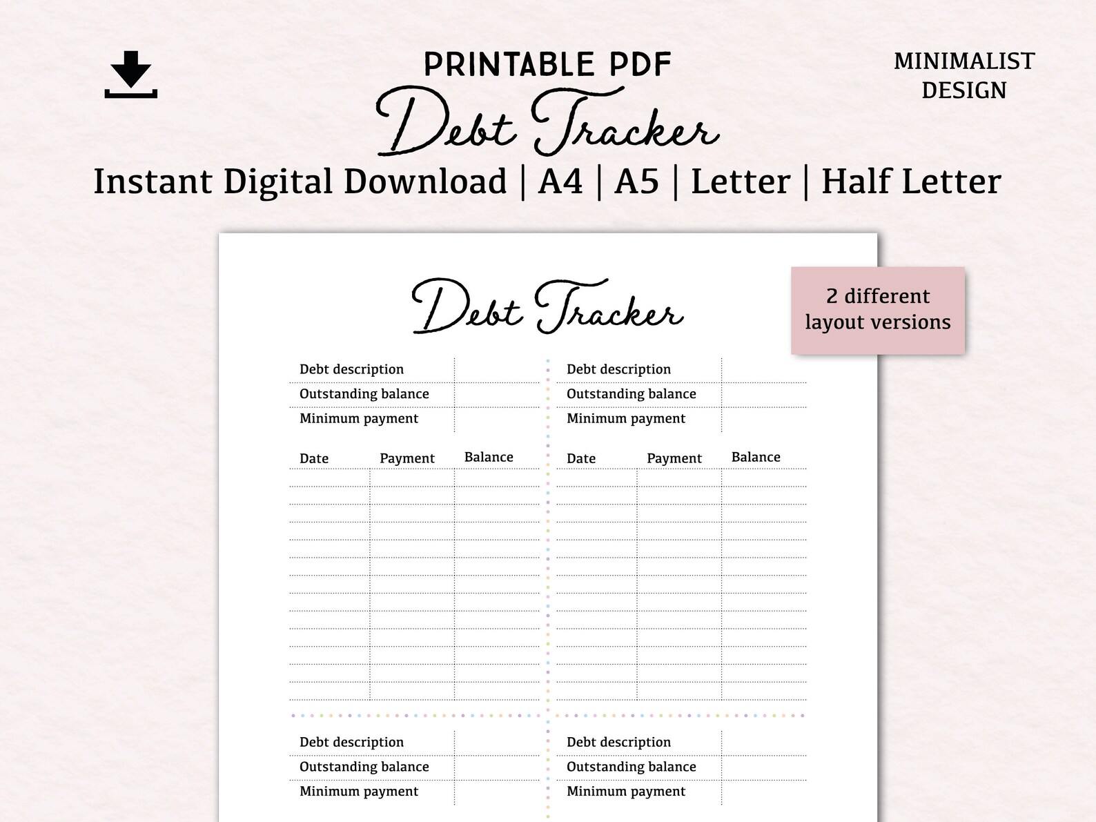 Debt Tracker Template | Digital Download PDF Printable | A4, A5, Letter ...
