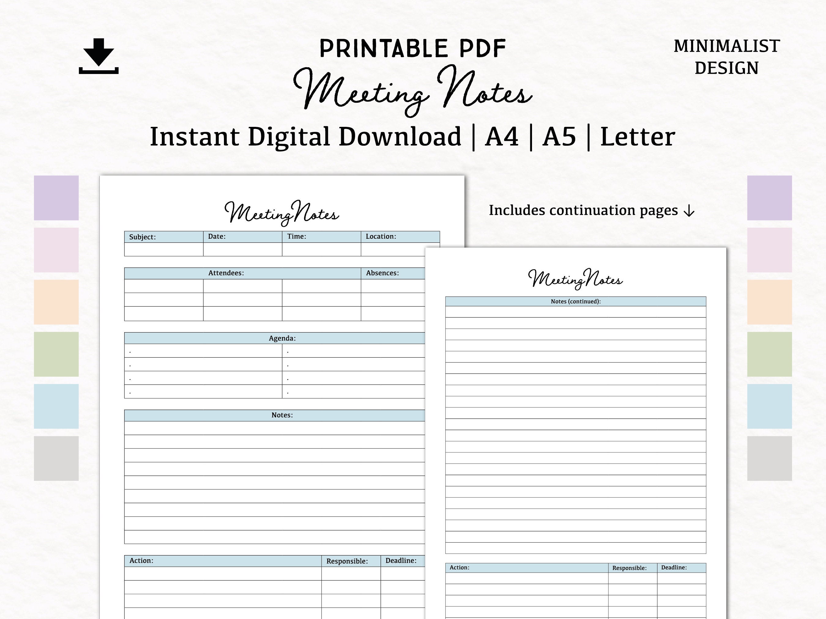 Meeting Notes | Digital Download PDF Printable | A4, A5, Letter ...