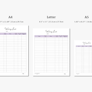 Waiting List | Digital Download PDF Printable | A4, A5, Letter | Table ...