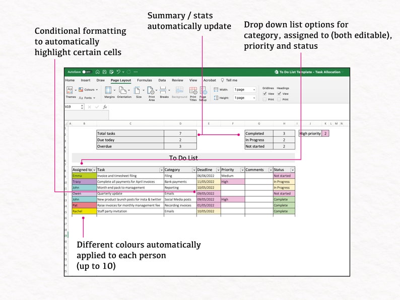 To Do List | Task Allocation Excel Spreadsheet | Digital Download Excel ...