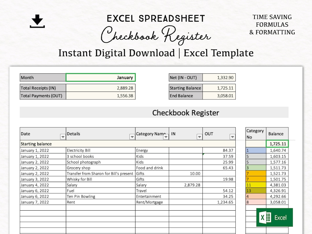 Libretto degli assegni Registra foglio di calcolo Excel / download ...