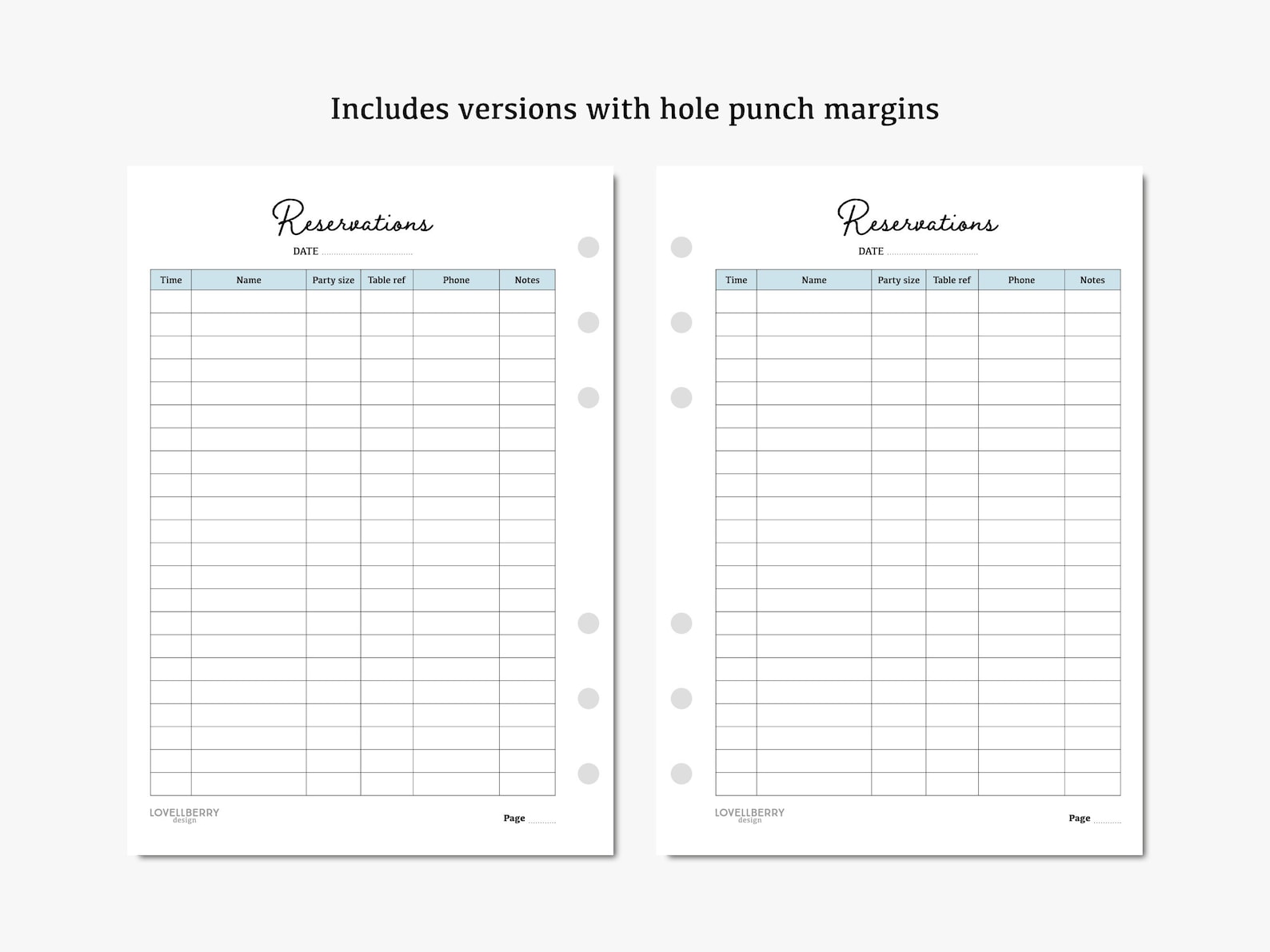 Reservations List | Digital Download PDF Printable | A4, A5, Letter ...