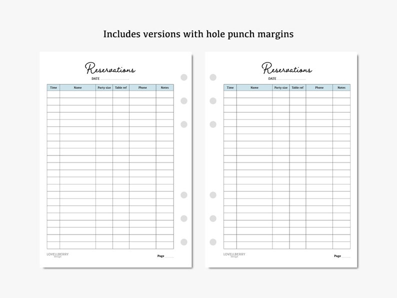 Reservations List | Digital Download PDF Printable | A4, A5, Letter ...