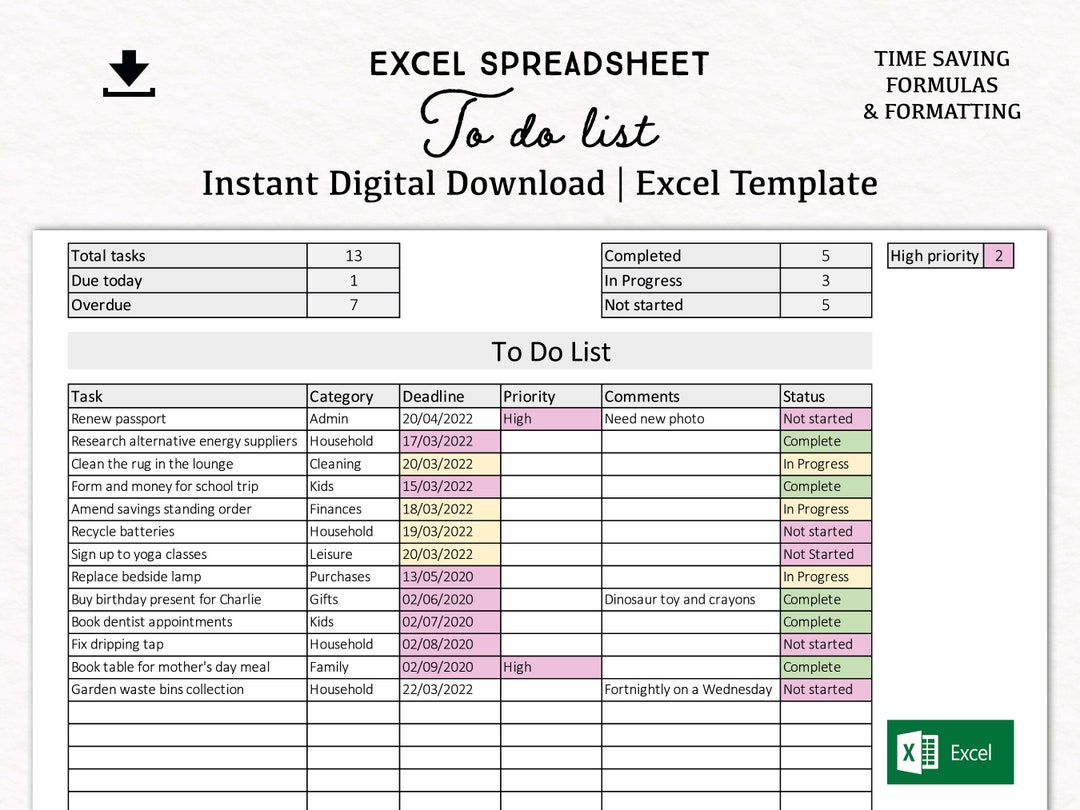 Task List Template Excel Spreadsheet