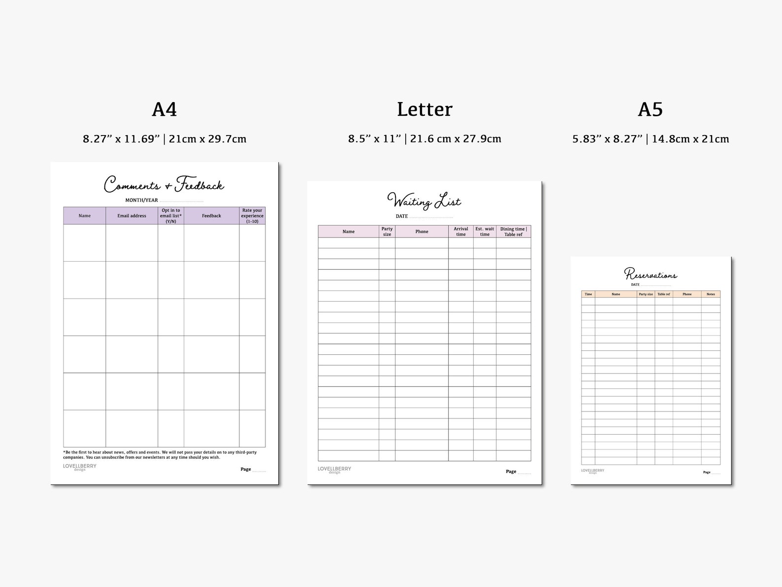 Restaurant Template Bundle | Digital Download PDF Printable | A4, A5 ...
