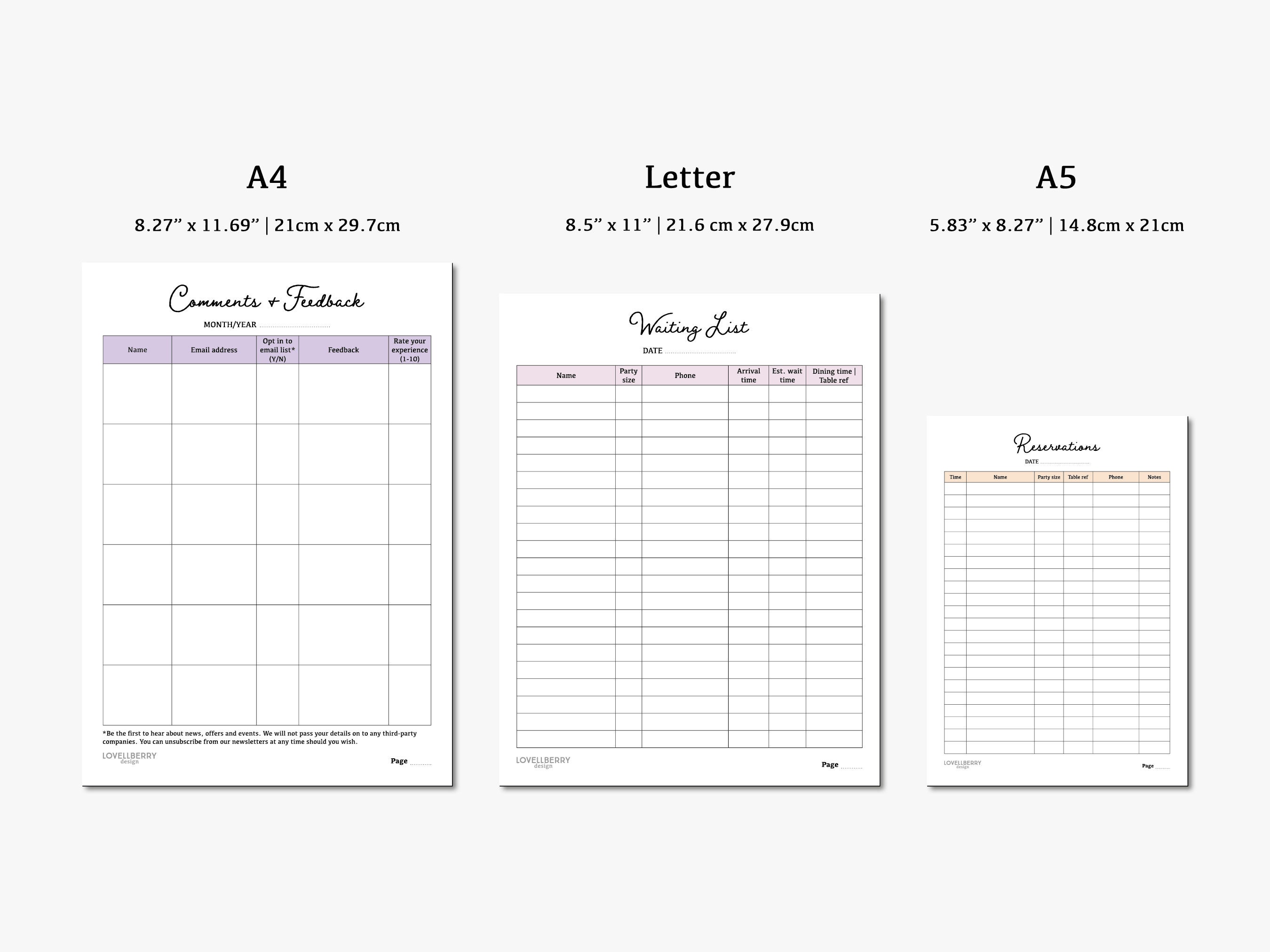 Restaurant Template Bundle | Digital Download PDF Printable | A4, A5 ...