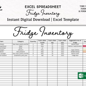 Fridge Inventory Excel Spreadsheet | Digital Download Excel Template ...