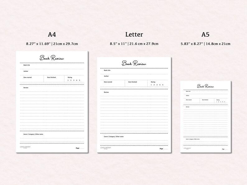 Book Review | Digital Download PDF Printable | A4, A5 & Letter Sizes ...