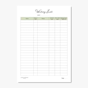 Waiting List Digital Download PDF Printable A4, A5, Letter Table Wait ...